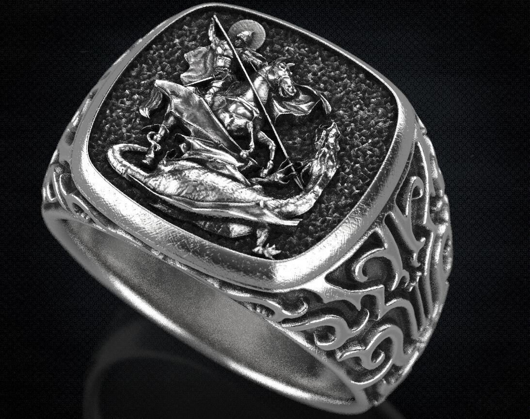 Silver St. Michael Ring With Ornaments With Dahliavictorious, Saint ...