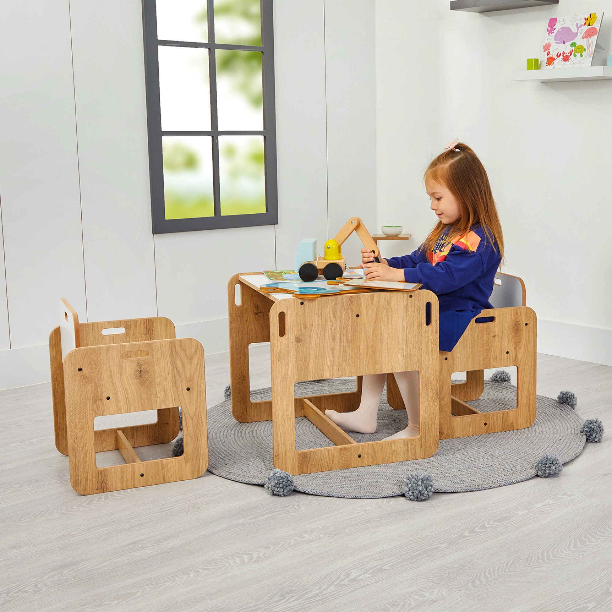 Montessori Kids Table and Chair, Study and Activity Set 1 Table & 2 ...