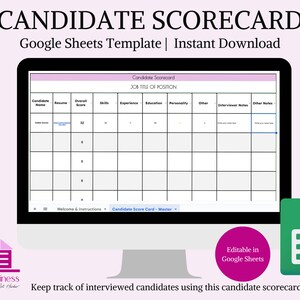Candidate Scorecard Interview Tracker Spreadsheet - Etsy