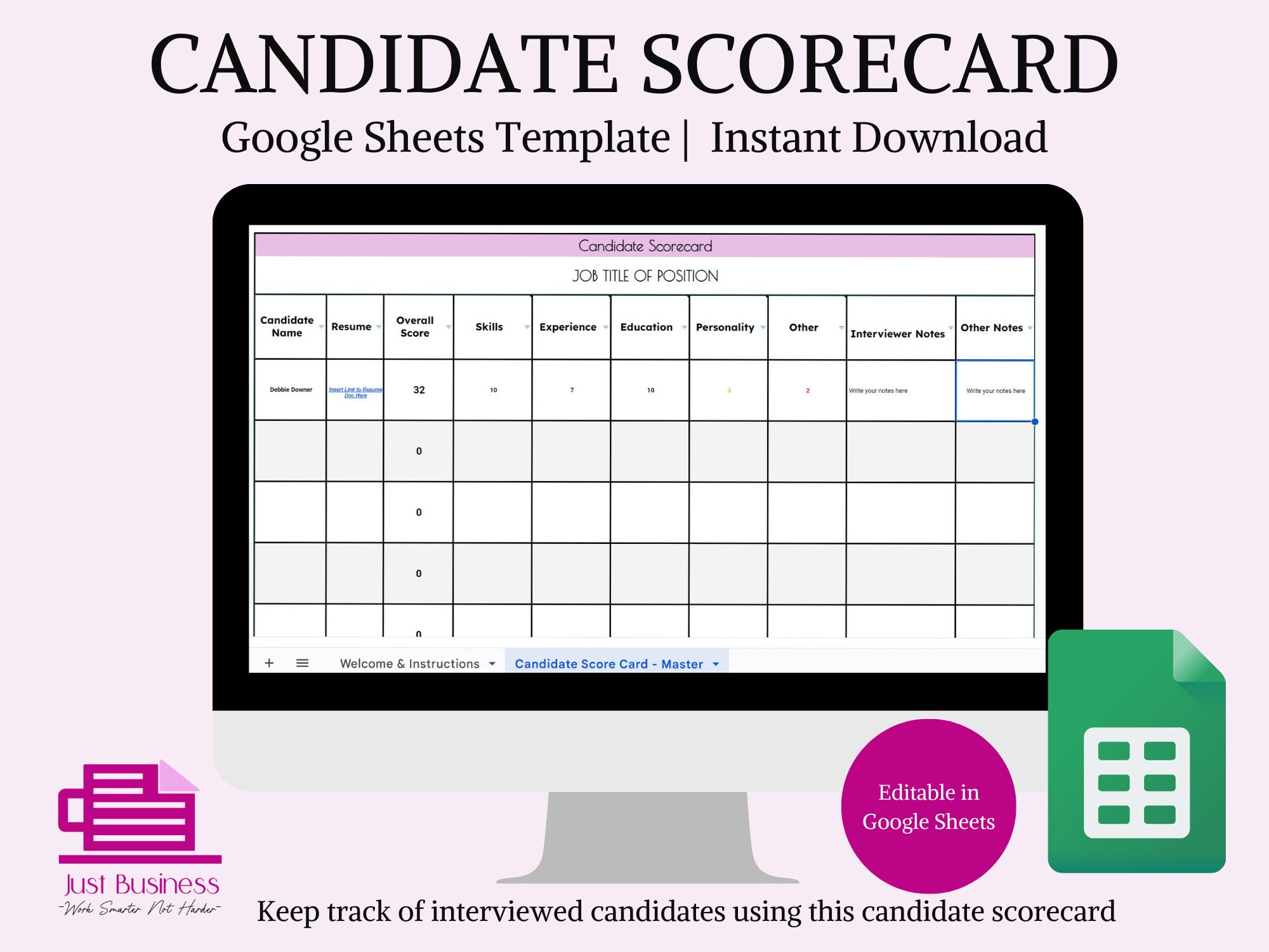 Candidate Scorecard Interview Tracker Spreadsheet - Etsy