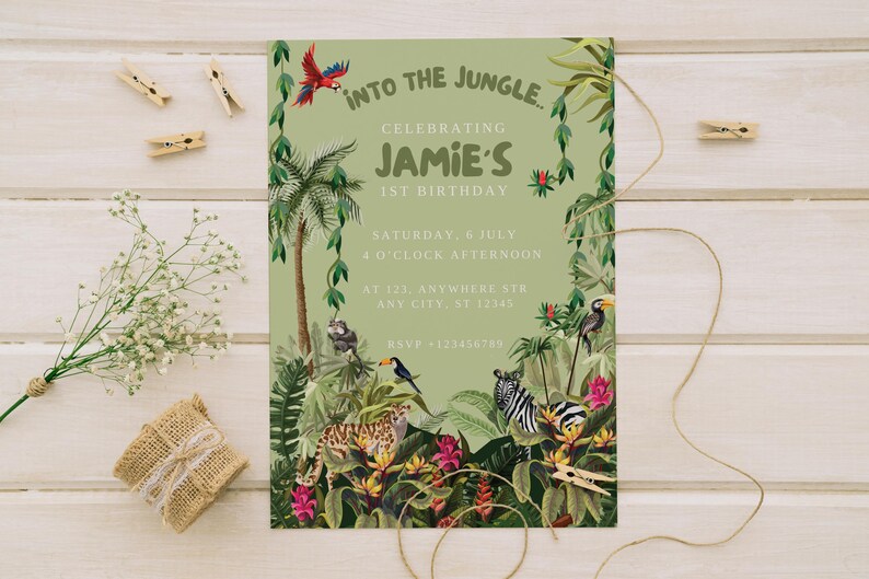 Jungle Safari Editable Birthday Invite Gender Neutral First Birthday ...