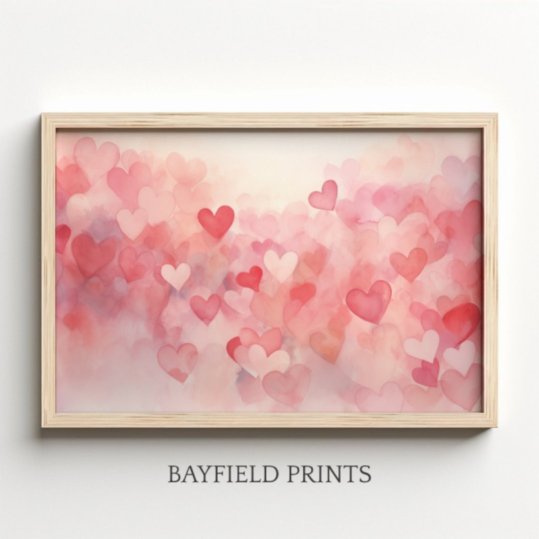 Valentines Day Red Pink Heart Print Valentines Wall Art Vintage ...