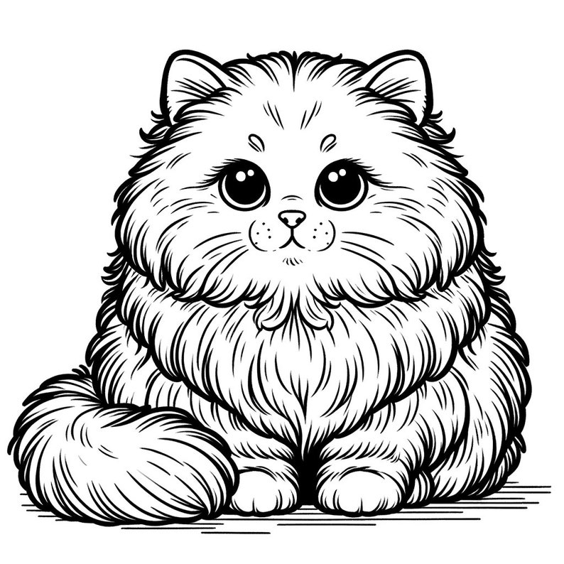 Cozy Fluff Cat Line Art - Etsy