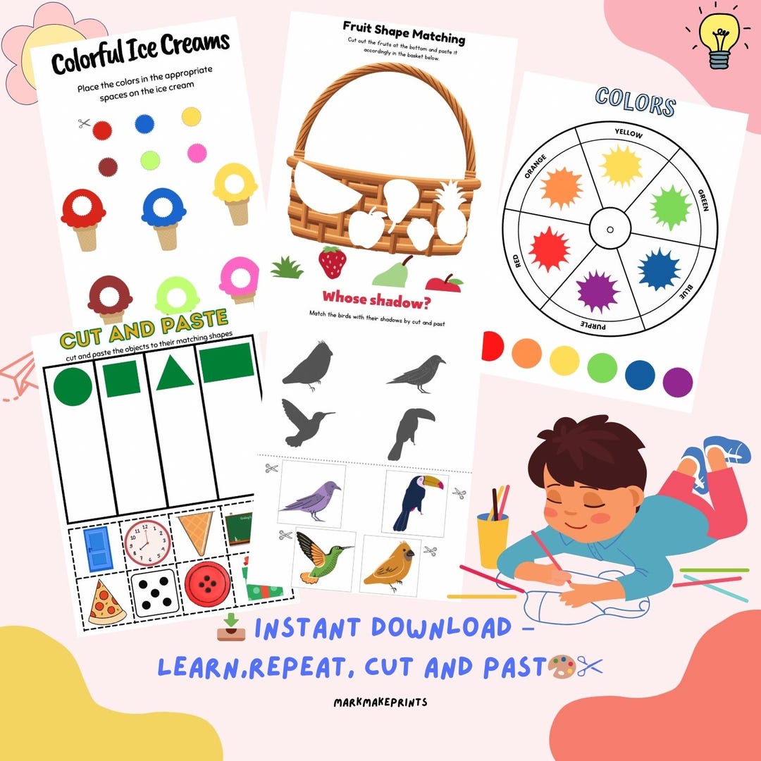 Digital Cut & Paste Activity Pack, Printables for Kids, Multiple Themes ...