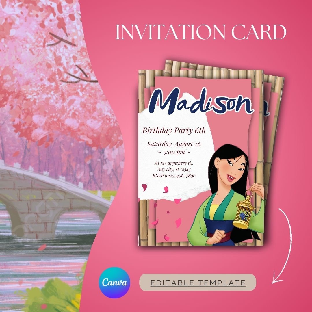 Princess Mulan Birthday Invitations / Girl Birthday Party Invitations ...