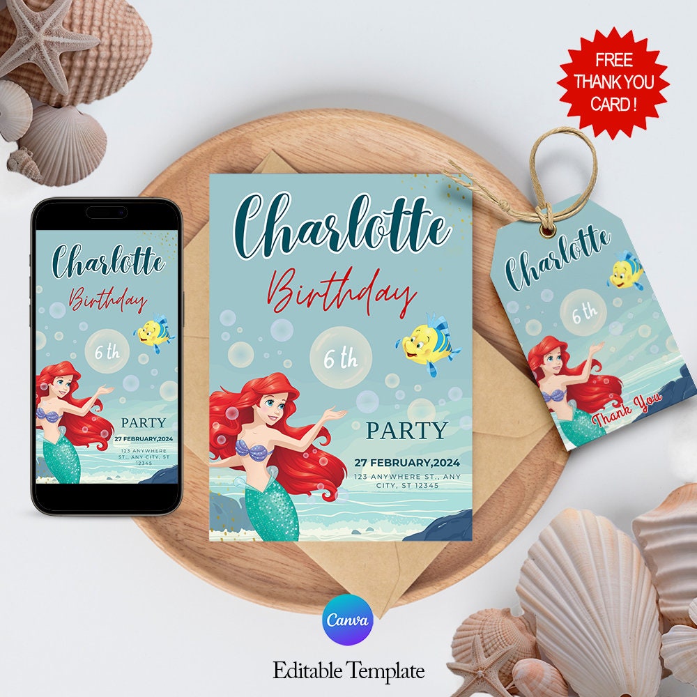 Digital Download of Little Mermaid Ariel Birthday Invitation With FREE ...