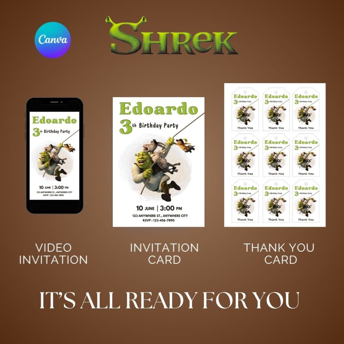 Shrek Birthday Invitation, Shrek Digital Mobile Birthday Invitation ...