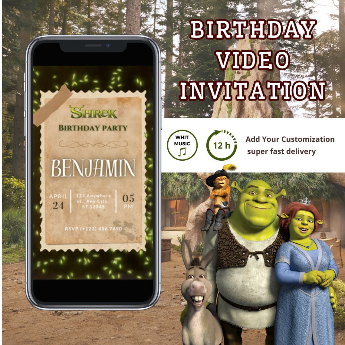 Shrek Fiona Birthday Video Invitation, Shrek Invitation, Shrek Animated Invitation, Shrek ...