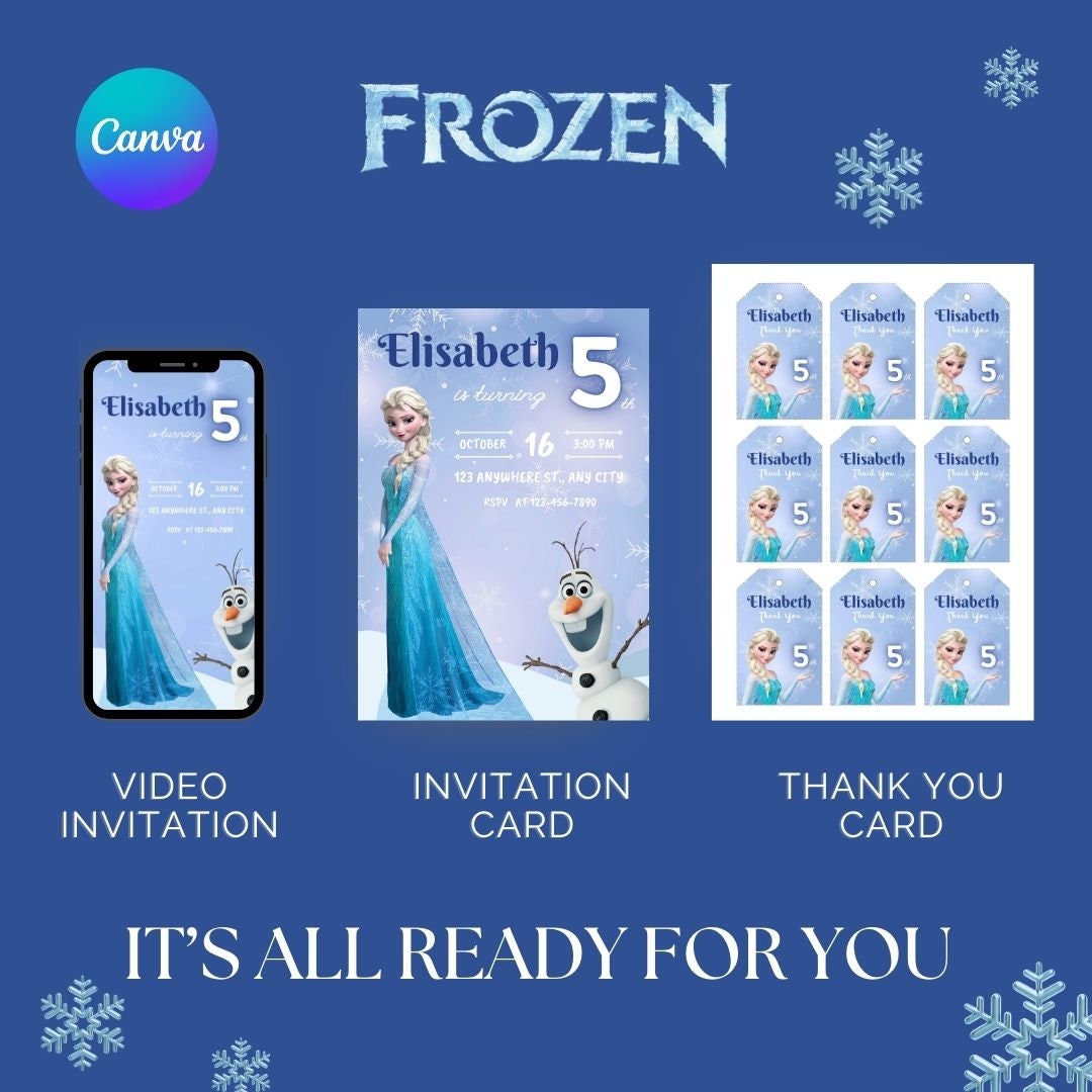 Digital Download of Frozen Birthday Invitation With FREE Thank You Tags ...