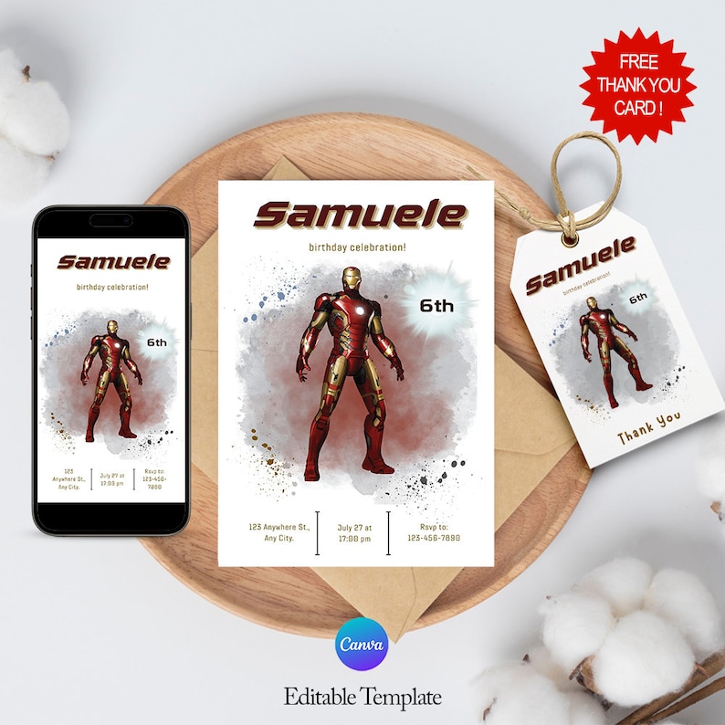 Ironman Birthday Party Invitation Template, Ironman Birthday Invitation ...