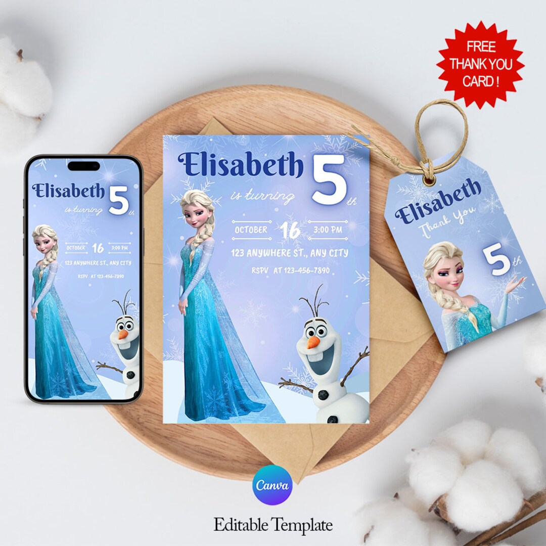 Digital Download of Frozen Birthday Invitation With FREE Thank You Tags ...