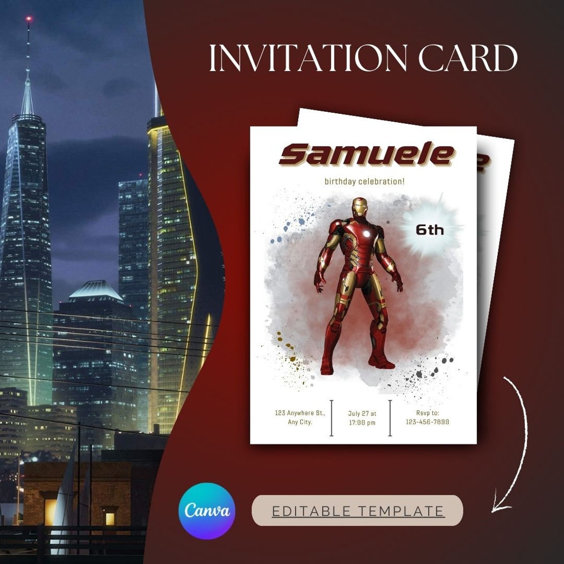 Ironman Birthday Party Invitation Template, Ironman Birthday Invitation ...