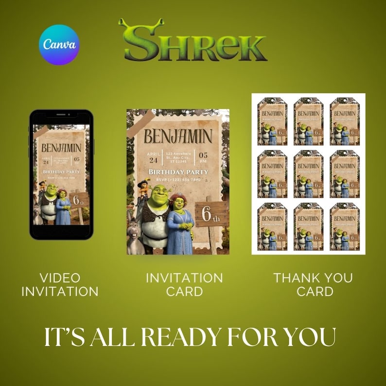 Shrek Birthday Invitation, Shrek Digital Mobile Birthday Invitation ...