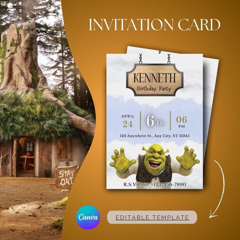 Shrek Birthday Invitation, Shrek Digital Mobile Birthday Invitation ...
