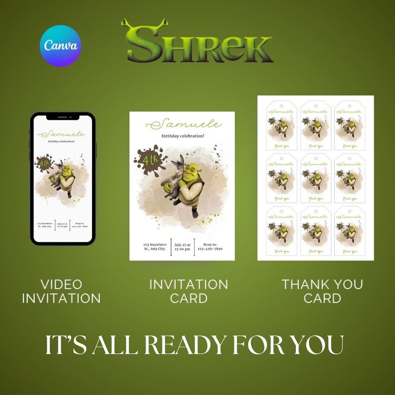 Shrek Birthday Invitation, Shrek Digital Mobile Birthday Invitation ...