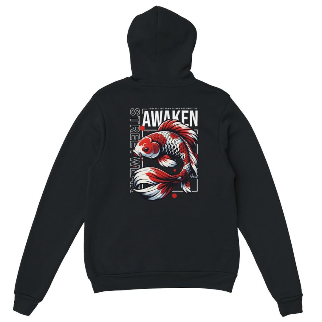 Awaken Koi Fish Hoodie White and Red Carp Streetwear Style Classic ...