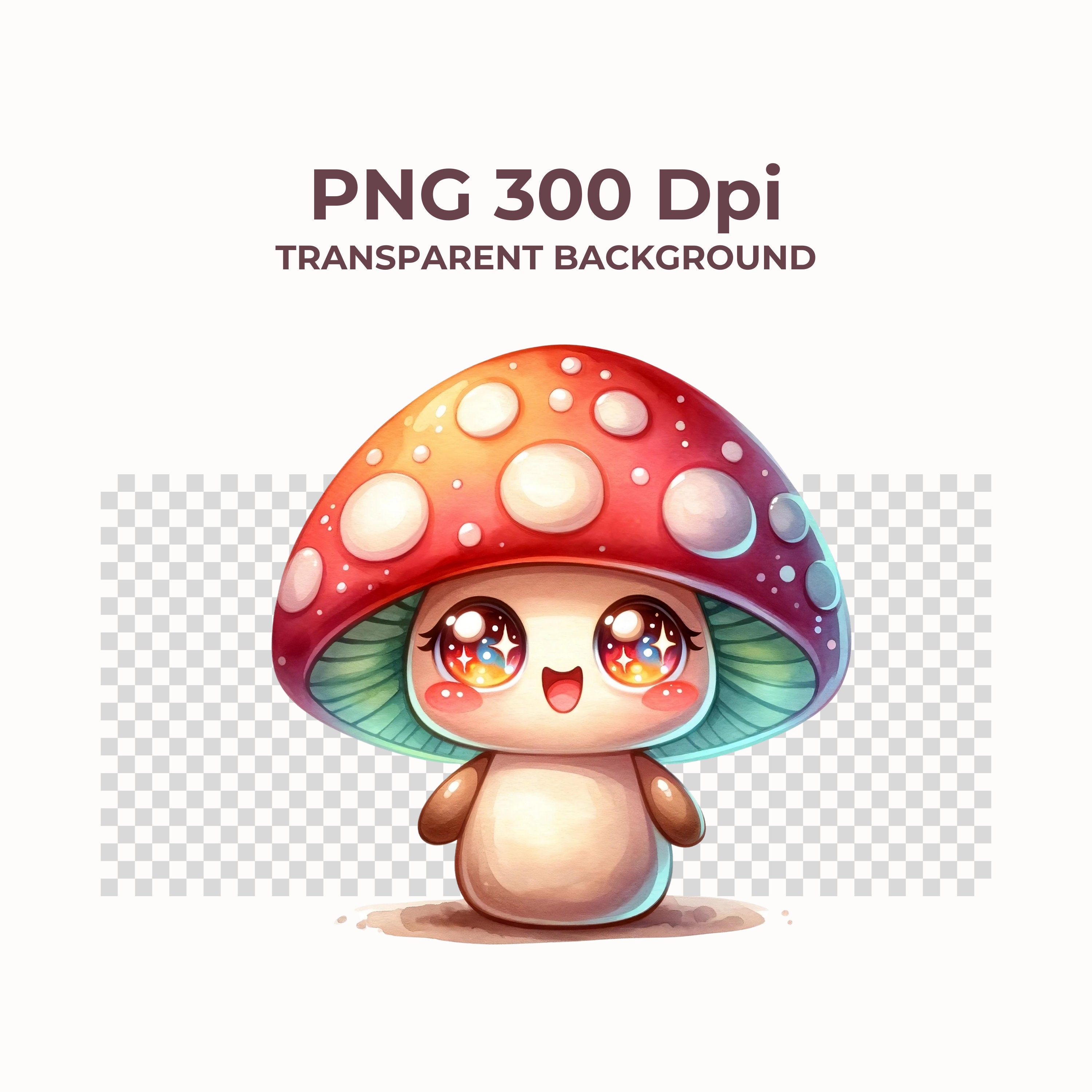 Kawaii Mushroom Watercolor Clipart | Fungi | Cute Toadstool PNG Digital ...