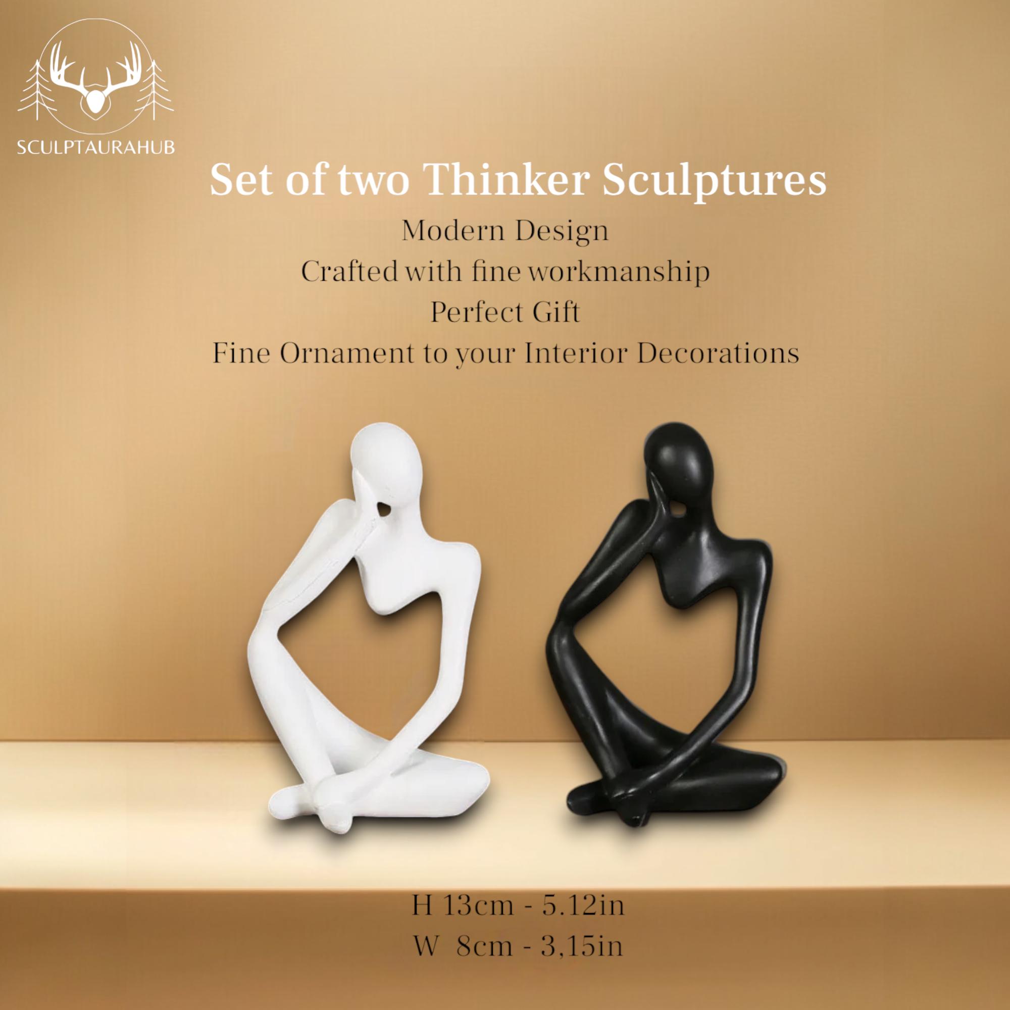 Set of 2 Resin Statue in Thinker Pose for Bookshelf Decor, Elegant ...