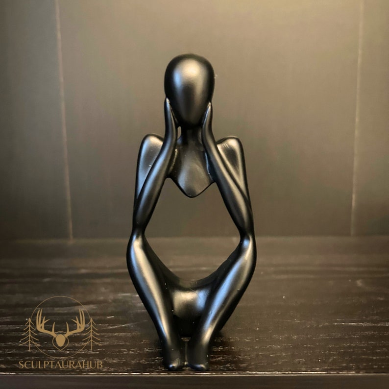 The Thinker Statue Zen Aesthetic, Black Resin Statue, the Thinker ...