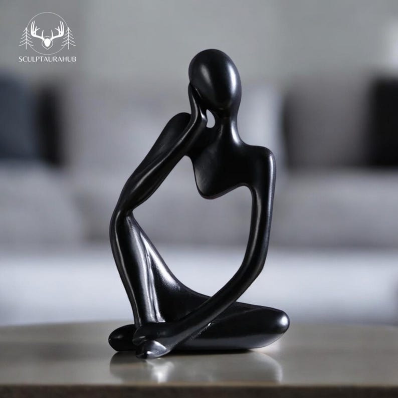 The Thinker Sculpture for Bookshelf Decor, Resin Statue on Zen ...
