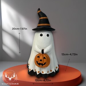 Cute Ghost Statue Holding Pumpkin Halloween, Adorable Ghost Figurine ...