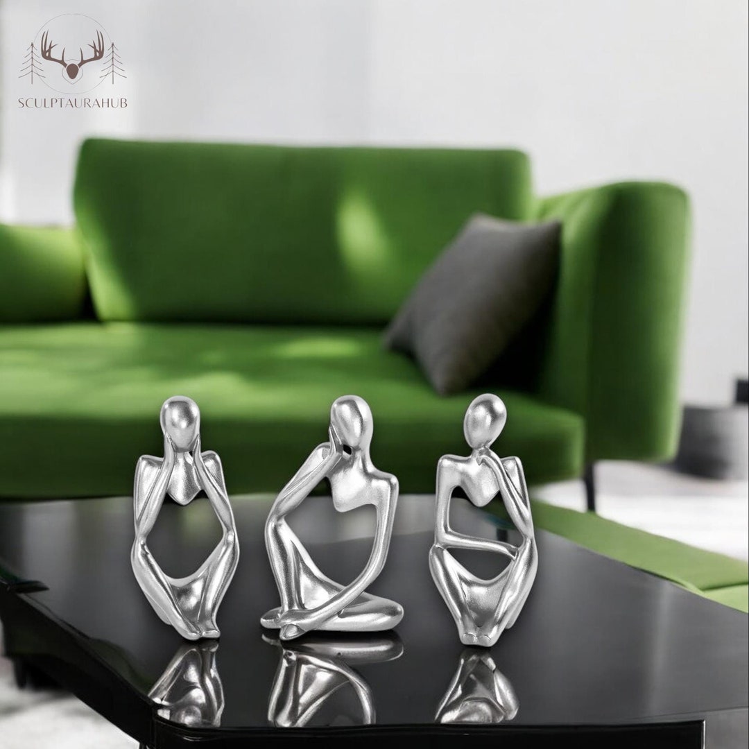 The Thinker Pose Sculpture Set of Three, Thinker Resin Statue Zen ...