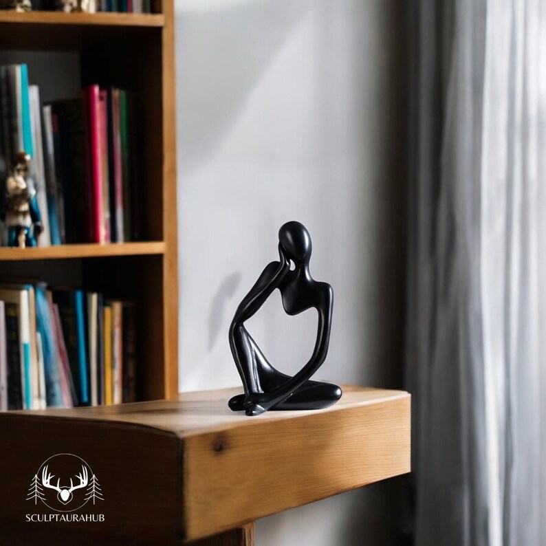 The Thinker Sculpture for Bookshelf Decor, Resin Statue on Zen ...