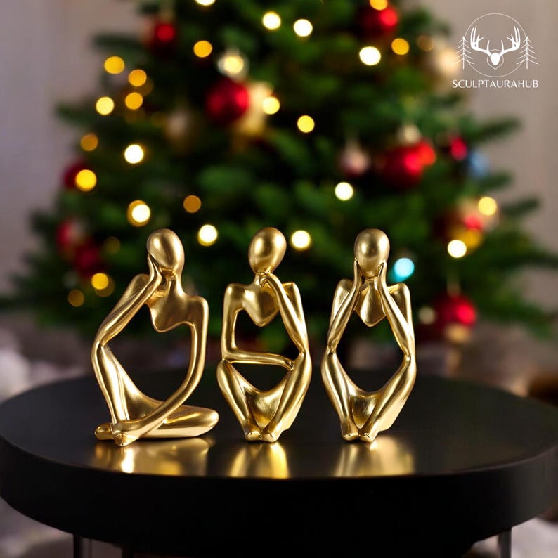 The Thinker Pose Sculpture Set of Three, Thinker Resin Statue Zen ...