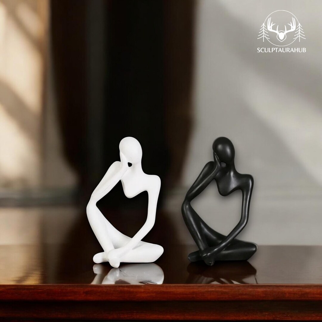 Set of 2 Resin Statue in Thinker Pose for Bookshelf Decor, Elegant ...