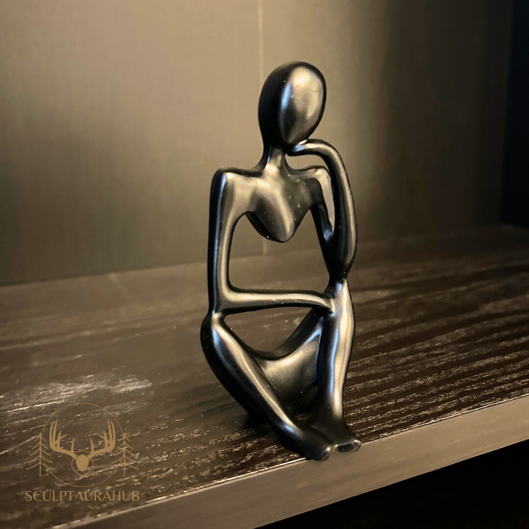 The Thinker Statue Zen Aesthetics, Black Resin Statue, the Thinker ...