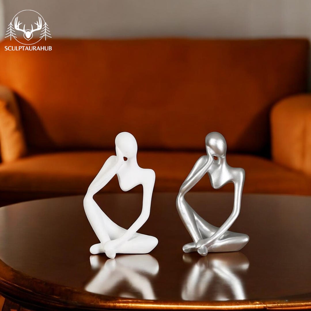 Set of 2 Resin Statue in Thinker Pose for Bookshelf Decor, Elegant ...