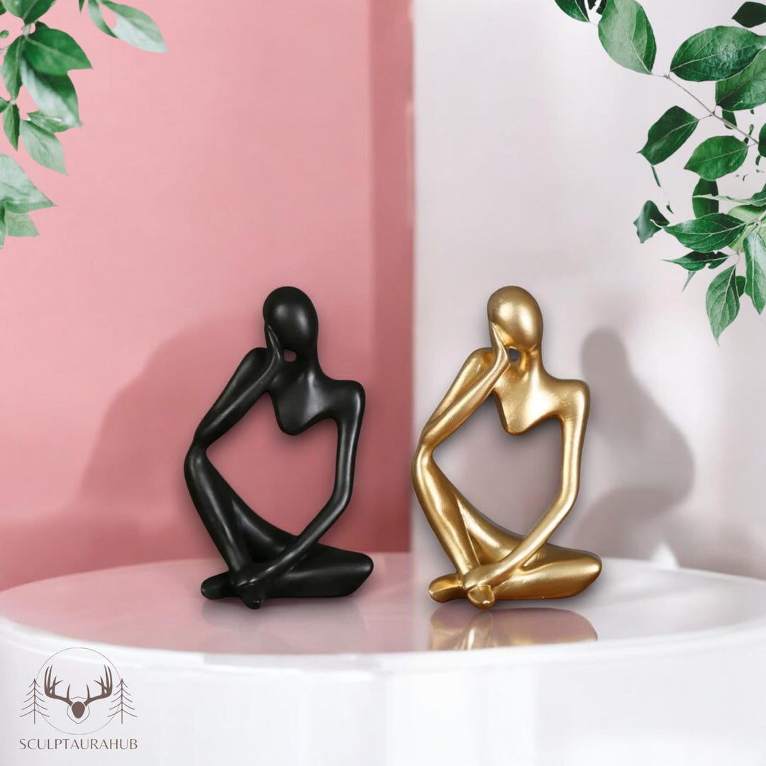 Set of 2 Resin Statue in Thinker Pose for Bookshelf Decor, Elegant ...