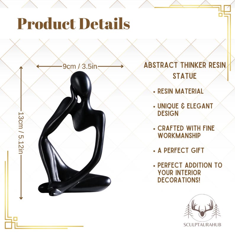The Thinker Sculpture for Bookshelf Decor, Resin Statue on Zen ...