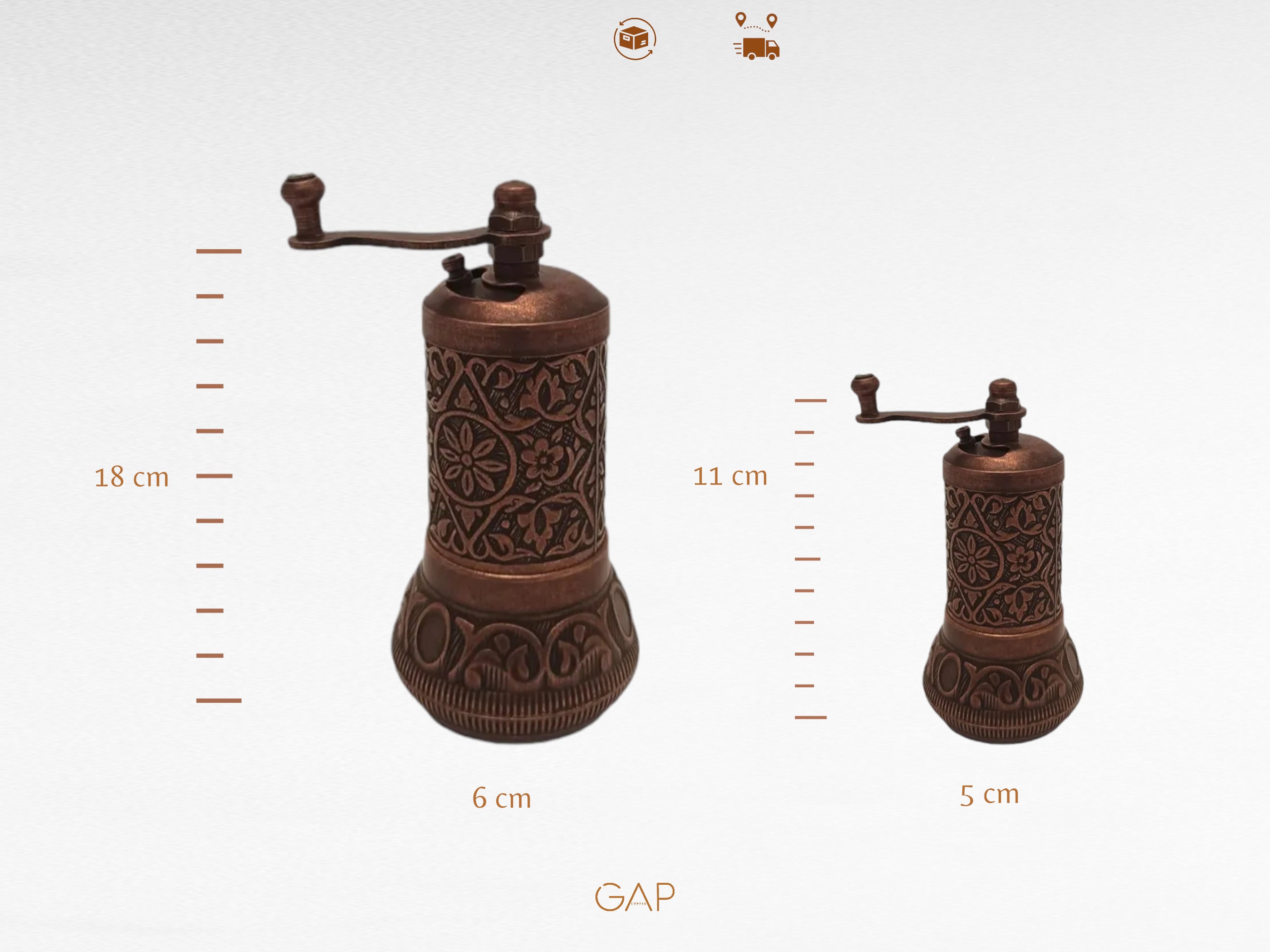 Copper Coffee Grinder Set of 2, Handcrafted Manual Mill, Rustic Kitchen ...