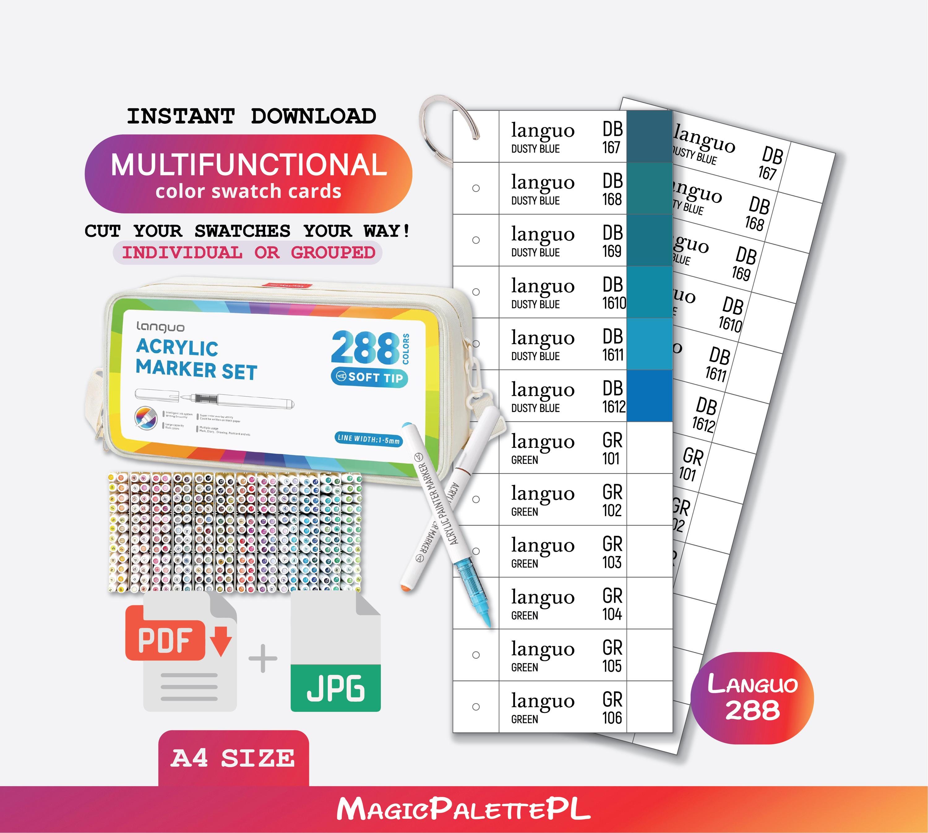 Languo 288 Colors Brush Marker Swatch Template PDF Printable Soft Tip ...