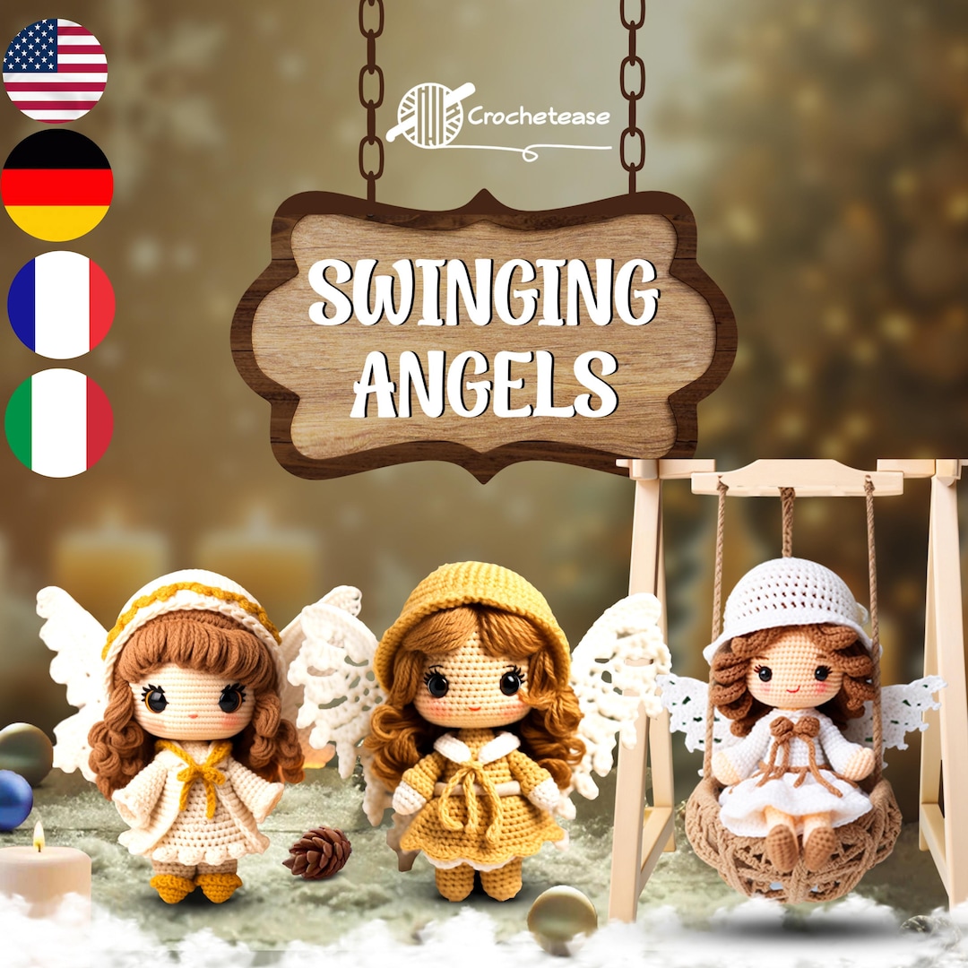 Swinging Angels Crochet Patterns: 3 Unique Angel Dolls, Heavenly Decor ...