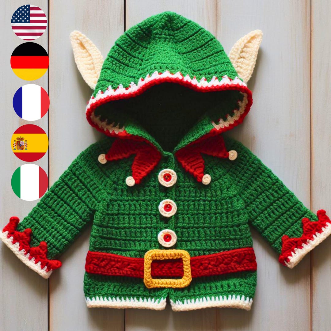 Elf Hooded Cardigan Crochet Pattern - All Sizes - Holiday Multi ...