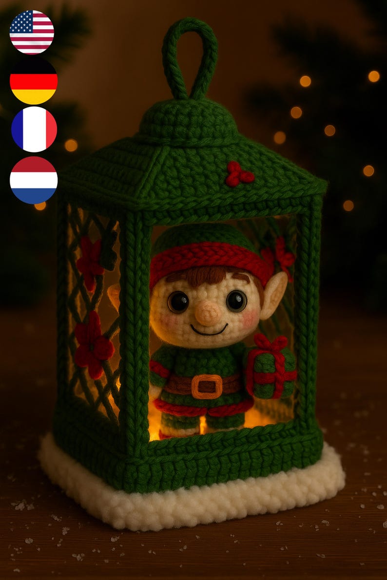 Christmas Lanterns – 4 Crochet Patterns (santa, Snowman, Reindeer & Elf ...