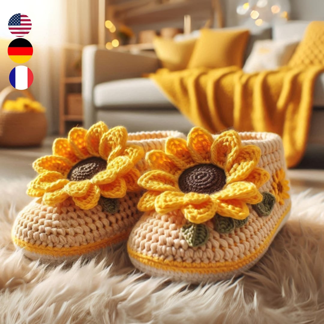 Sunflower Slippers Crochet Pattern - Beautiful Floral Amigurumi in ...