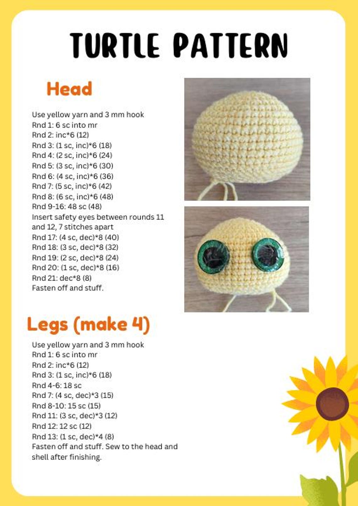 Sunflower Turtle Crochet Pattern - Cute Floral Amigurumi in English ...