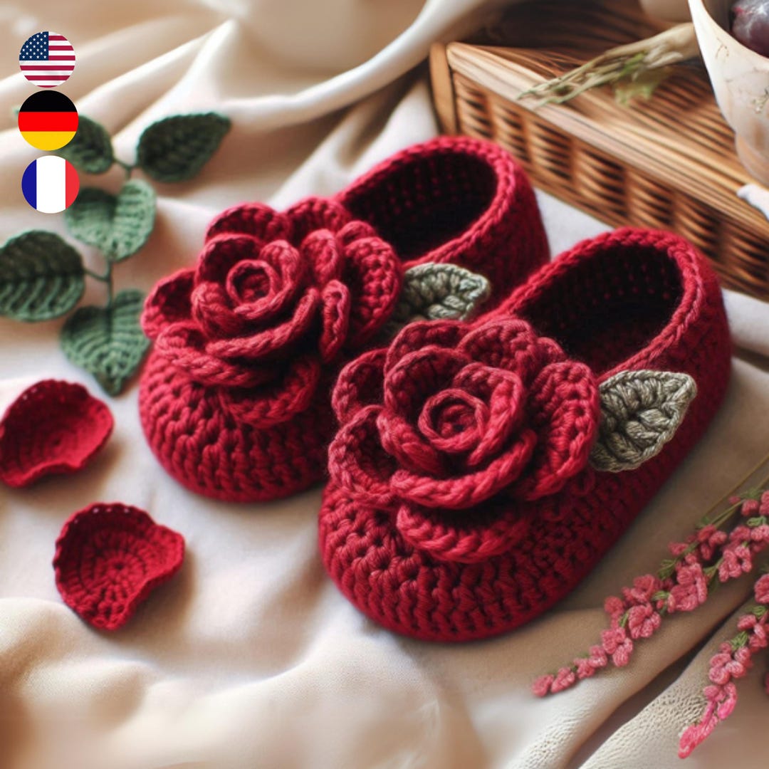 Rose Slippers Crochet Pattern - Elegant Floral Footwear in English ...
