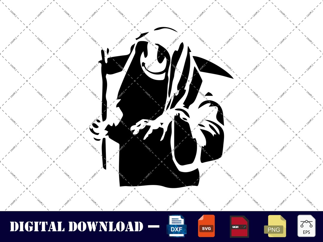 Banksy Smiley Grim Reaper Svg, Clipart, Outline, Png, Dxf, Cricut Cut ...