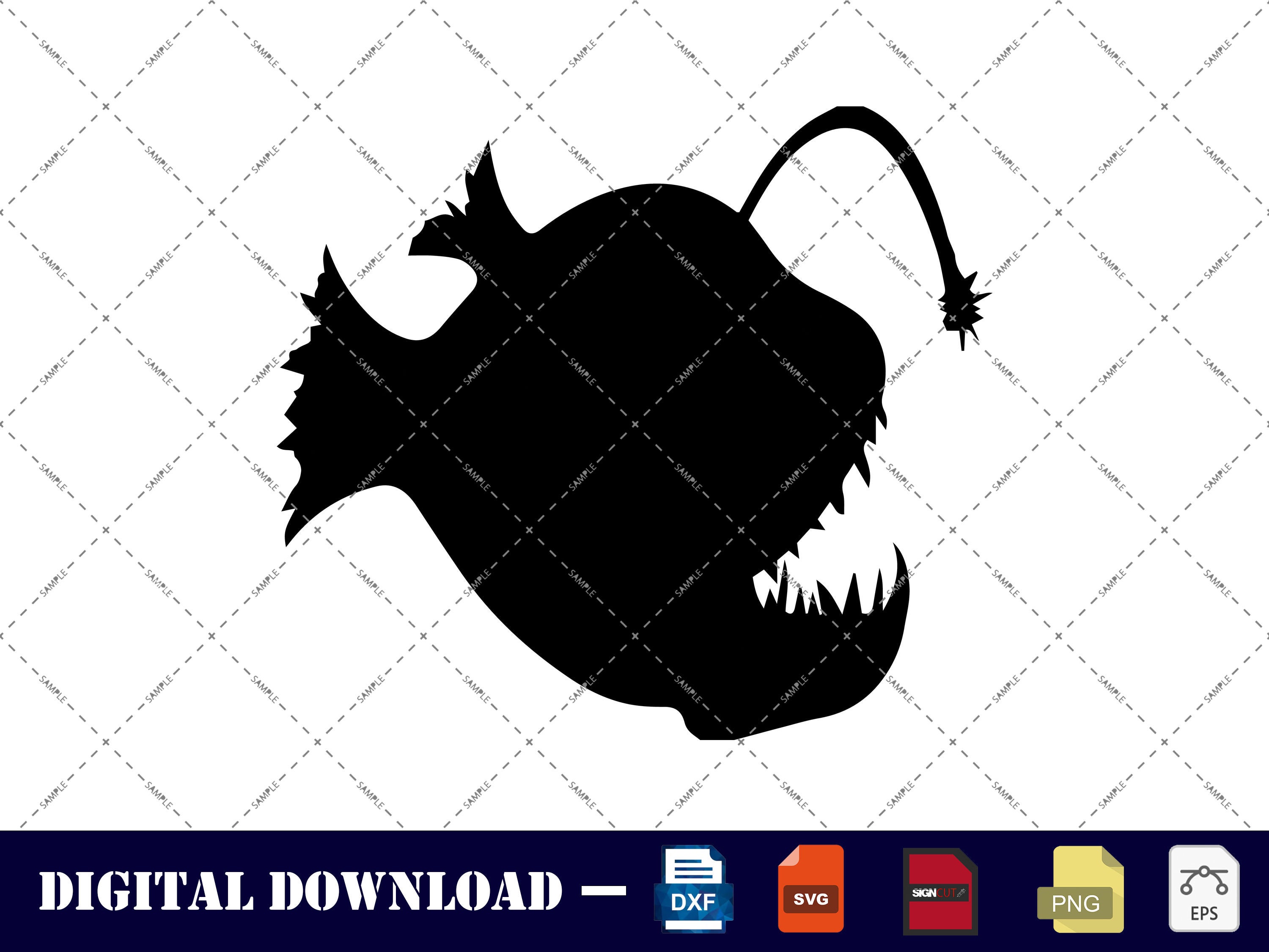 Angler Fish Svg, Clipart, Outline, Png, Dxf, Cricut Cut, Signcut Pro ...