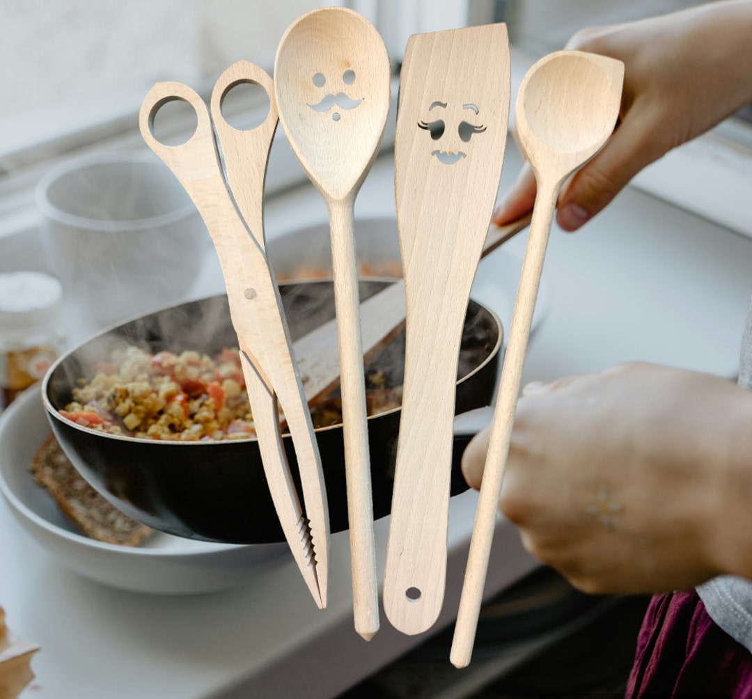 Wooden Kitchen Accessories Set of 4 Items, Kitchen Utensils and Tools ...