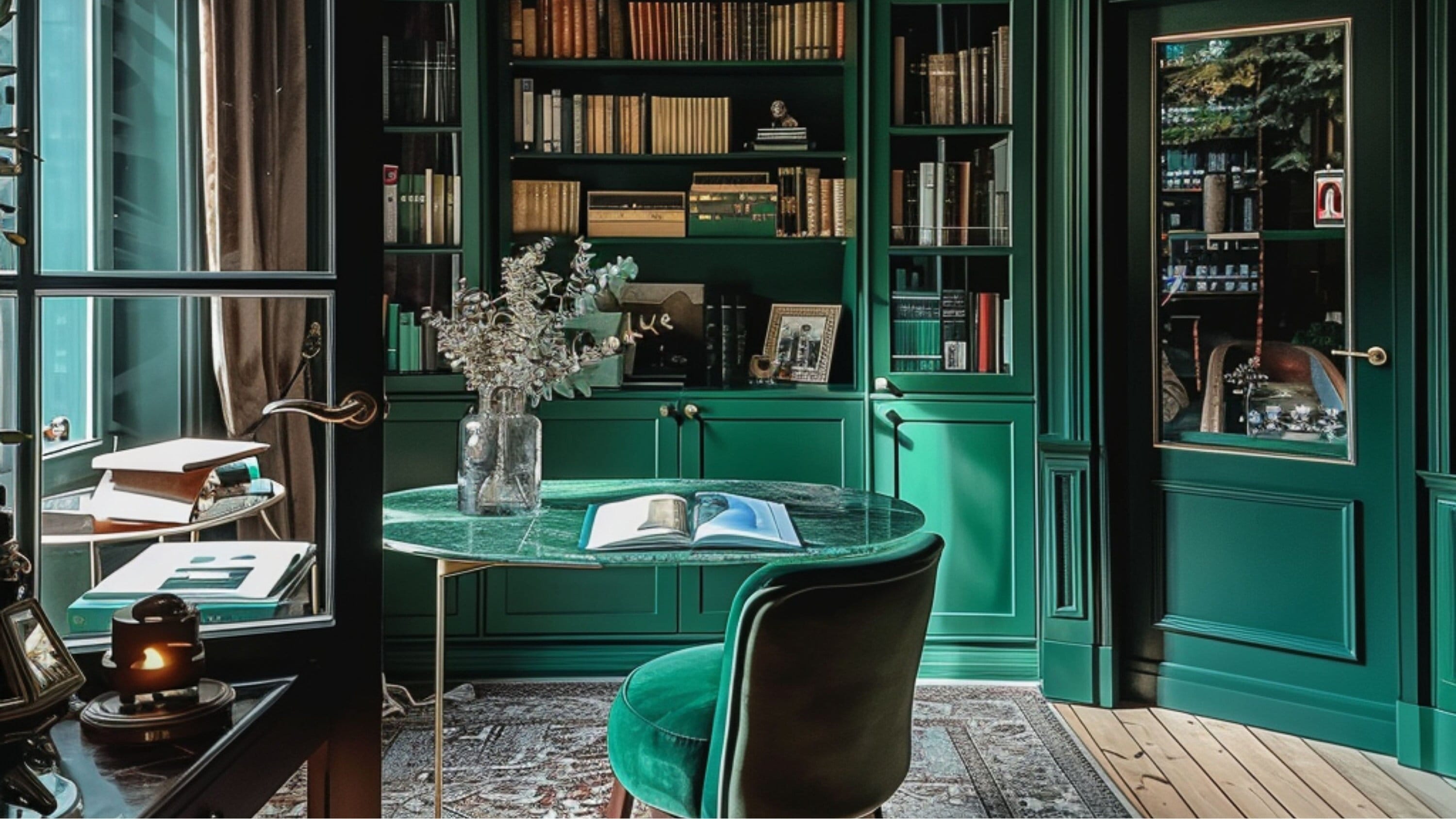 Elegant Virtual Home Office Background for Video Calls in Emerald Green ...