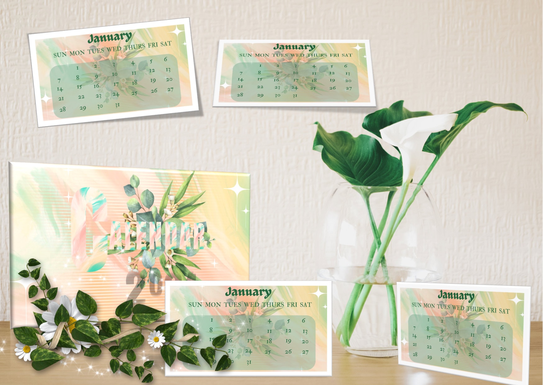 Digital Calendar 2024, 2024 Digital Desk Calendar, Aesthetic Desk ...