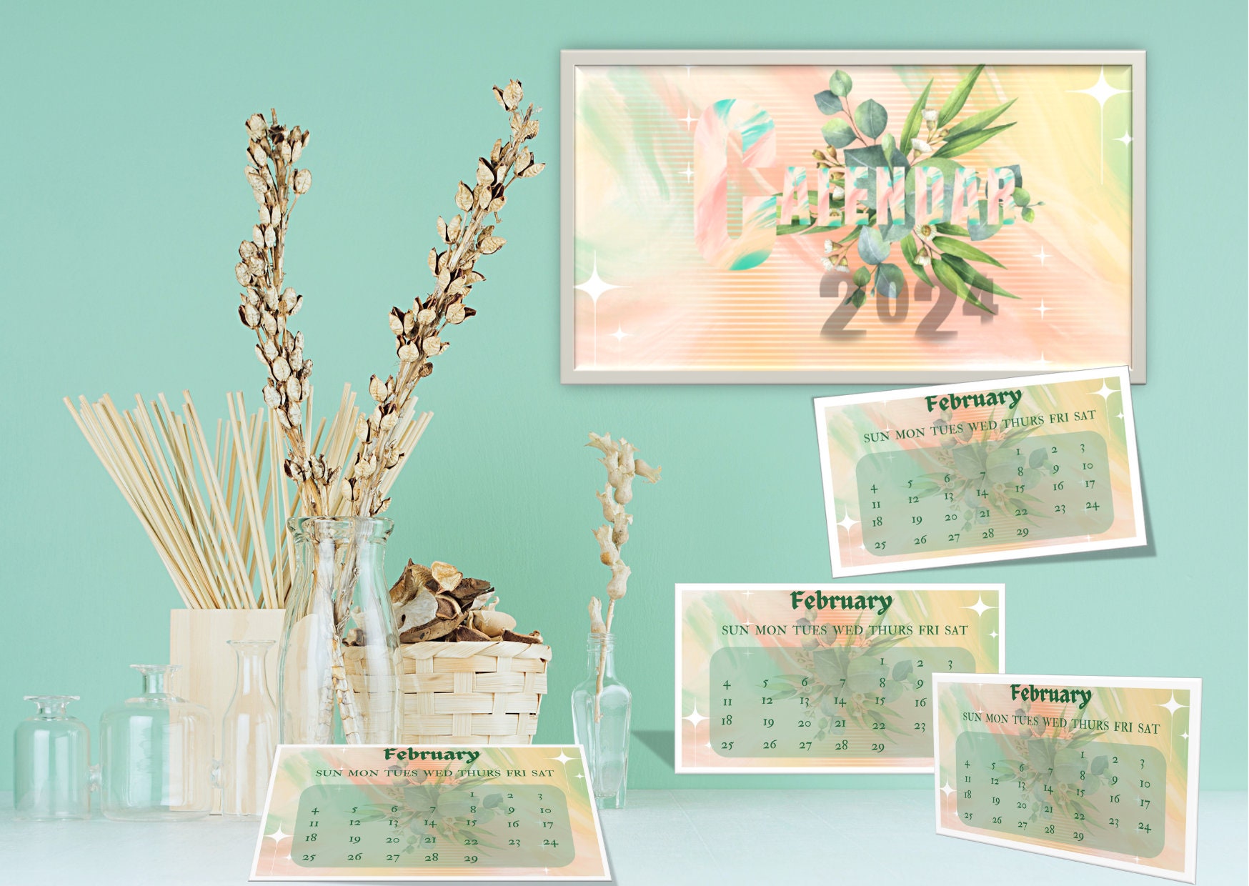 Digital Calendar 2024, 2024 Digital Desk Calendar, Aesthetic Desk ...