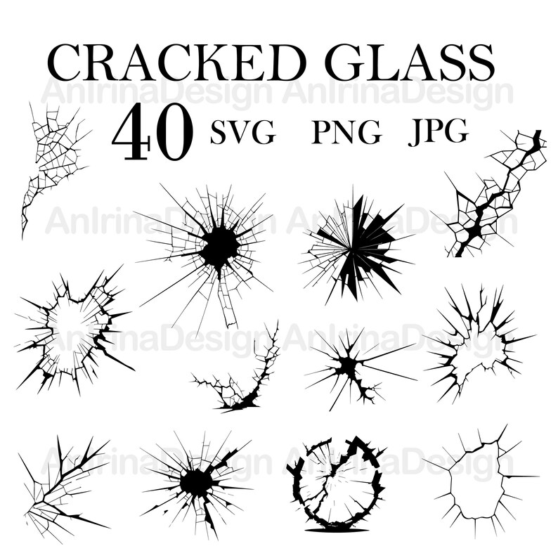 Set of SVG Cracked Glass, PNG, Graphic Drawing, Cracked Glass ...