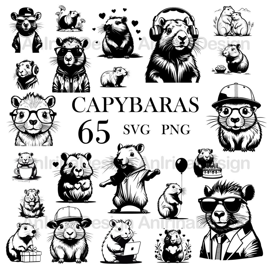 Cute Capybara Clipart, Outline Kit, Instant Download for Projects, SVG ...