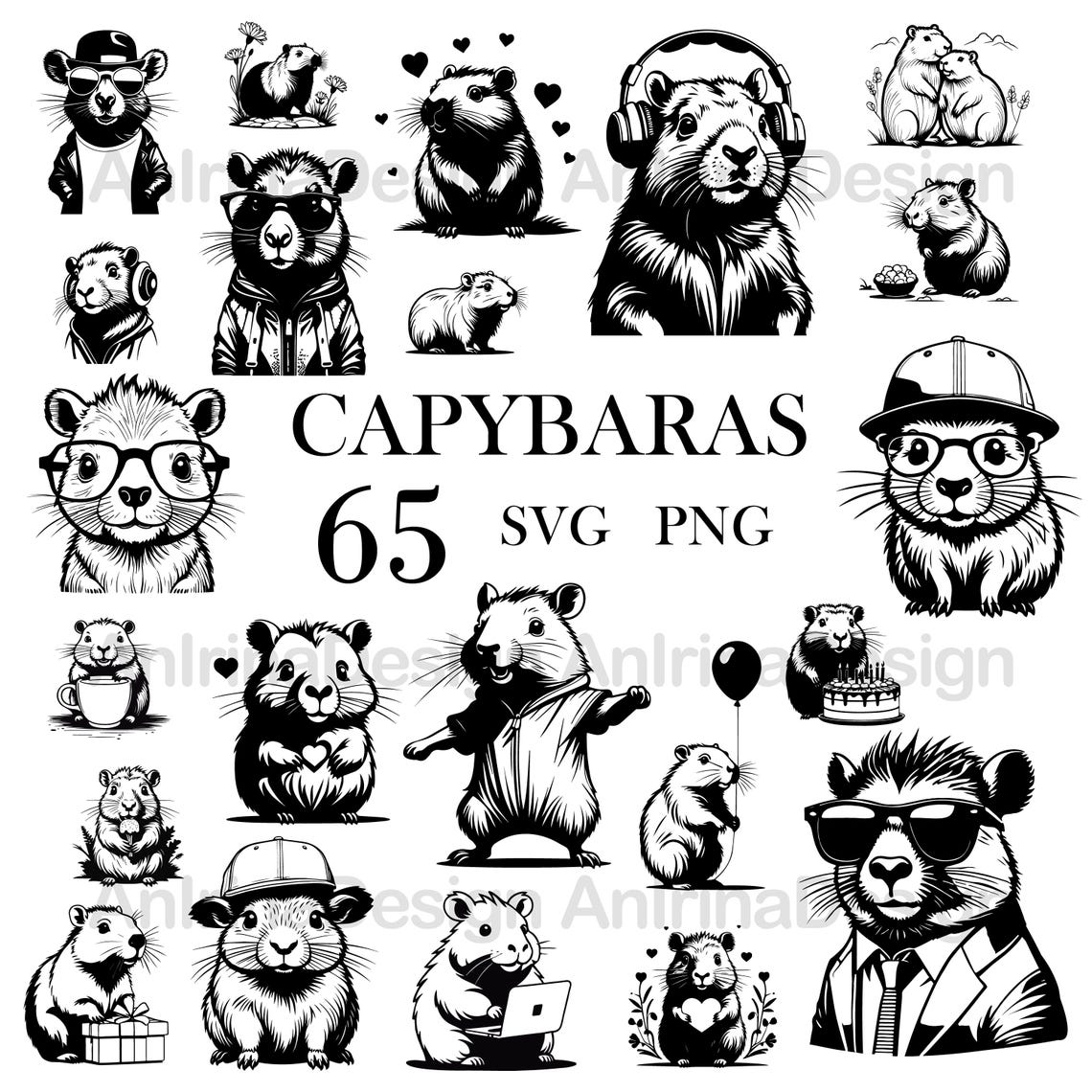 Cute Capybara Clipart, Outline Kit, Instant Download for Projects, SVG ...